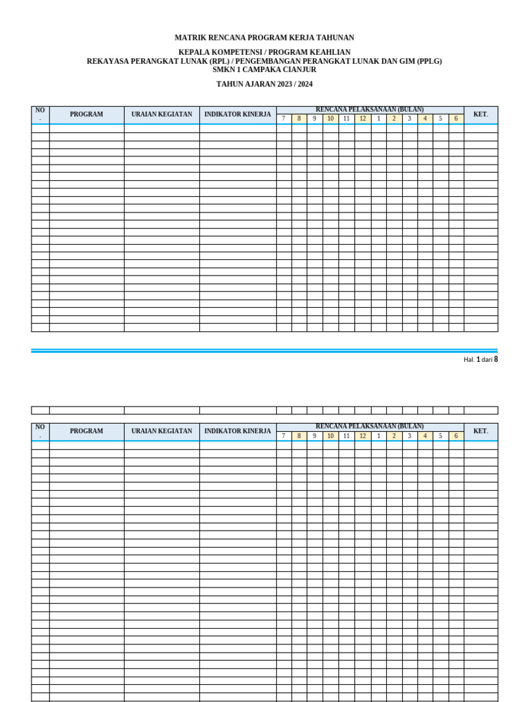 MATRIK Rencana Program Kerja Tahunan - 2 | PDF