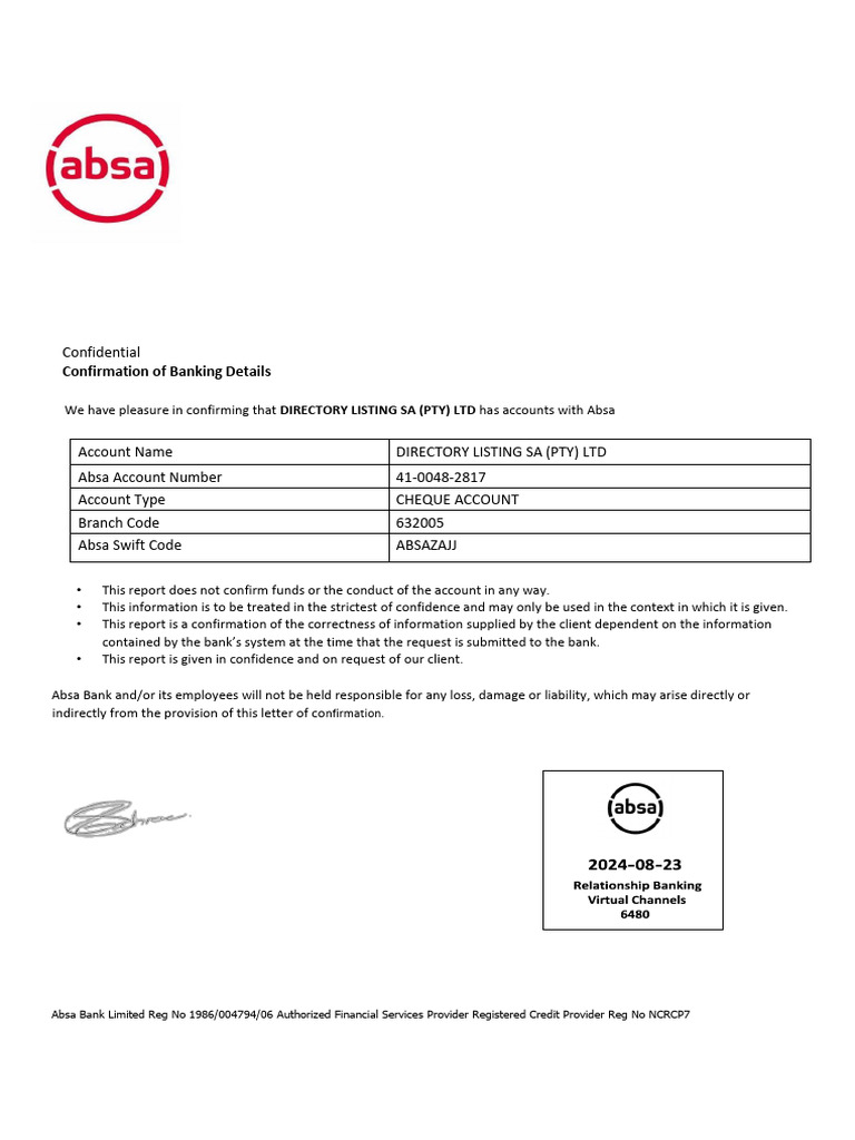 Confirmation of Banking Details for Client | PDF