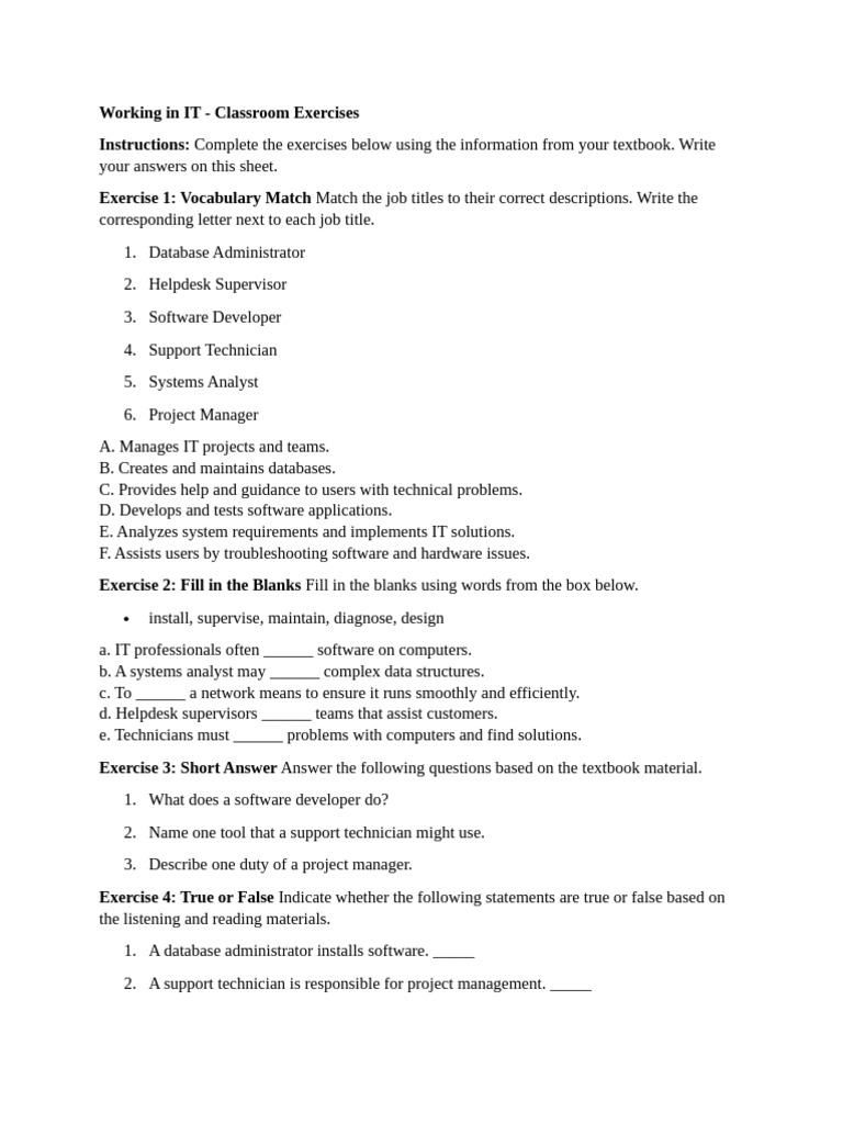 Working in IT Unit 1 Ex 1 2 | PDF | Software | Databases