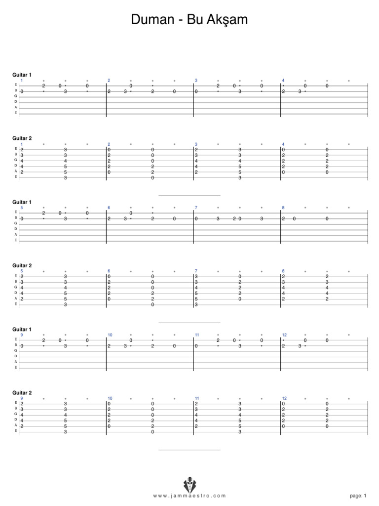 Guitar Tabs for "Bu Akşam" | PDF