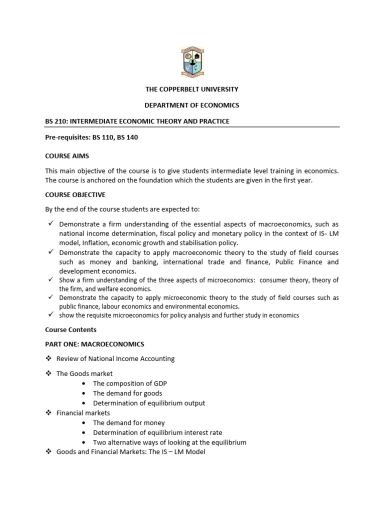 Bs 210 Course Outline Iia-1 | PDF | Economics | Macroeconomics