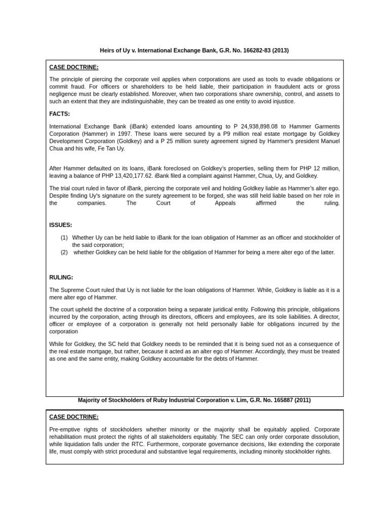 Corpo Digest | PDF | Corporations | Piercing The Corporate Veil