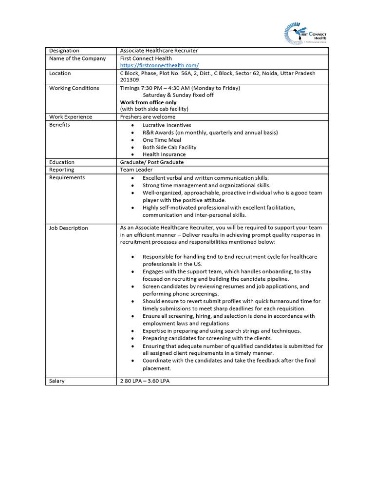 JD-Associate Healthcare Recruiter | PDF | Recruitment | Business