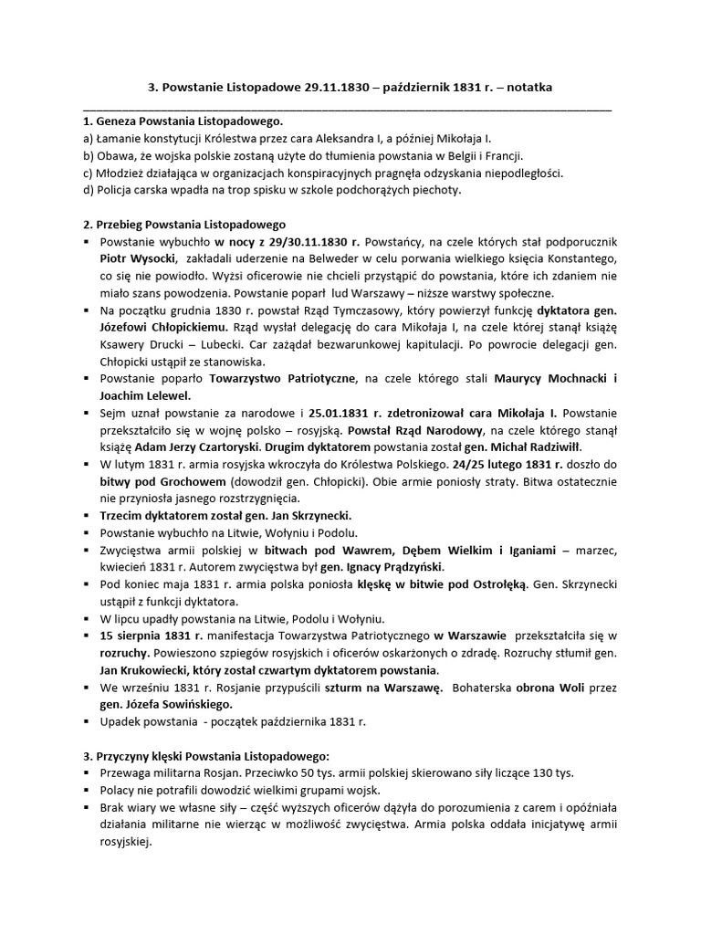 sp7 2d 3n Powstanie Listopadowe | PDF