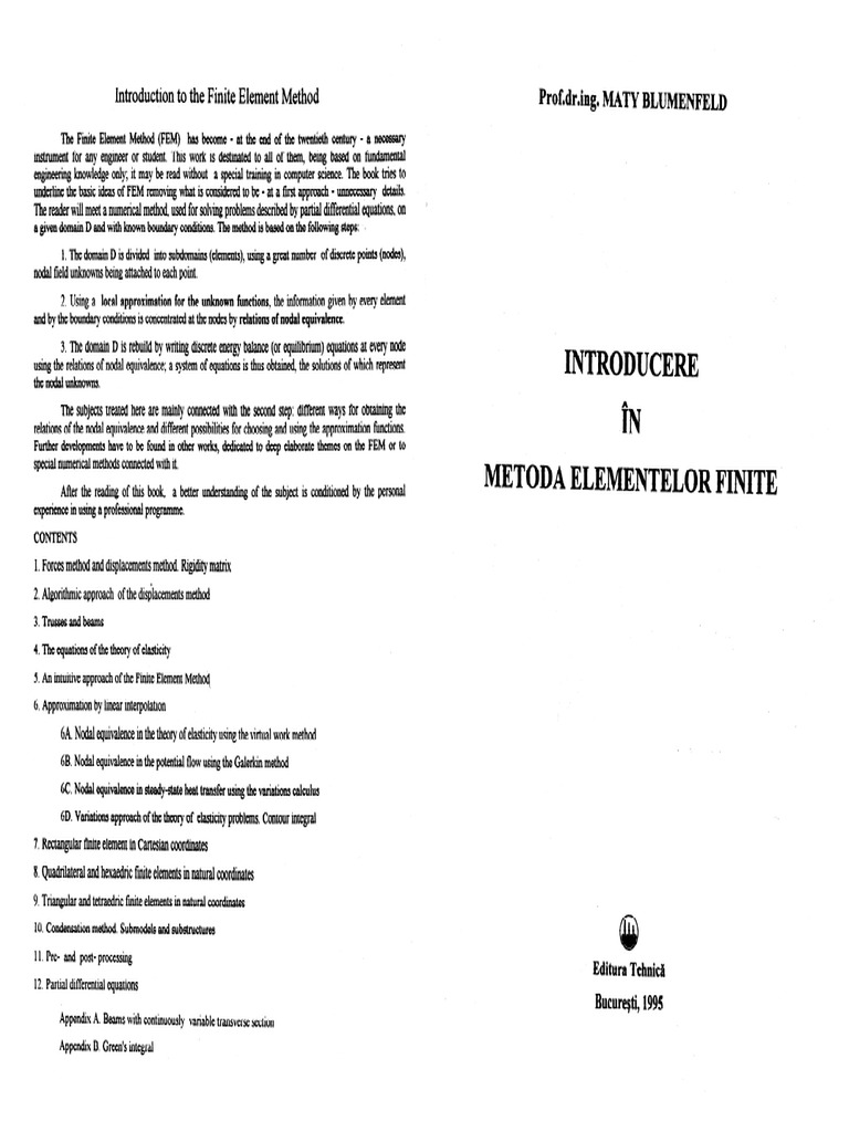 Introducere in Metoda Elementelor Finite BLUMENFELD | PDF