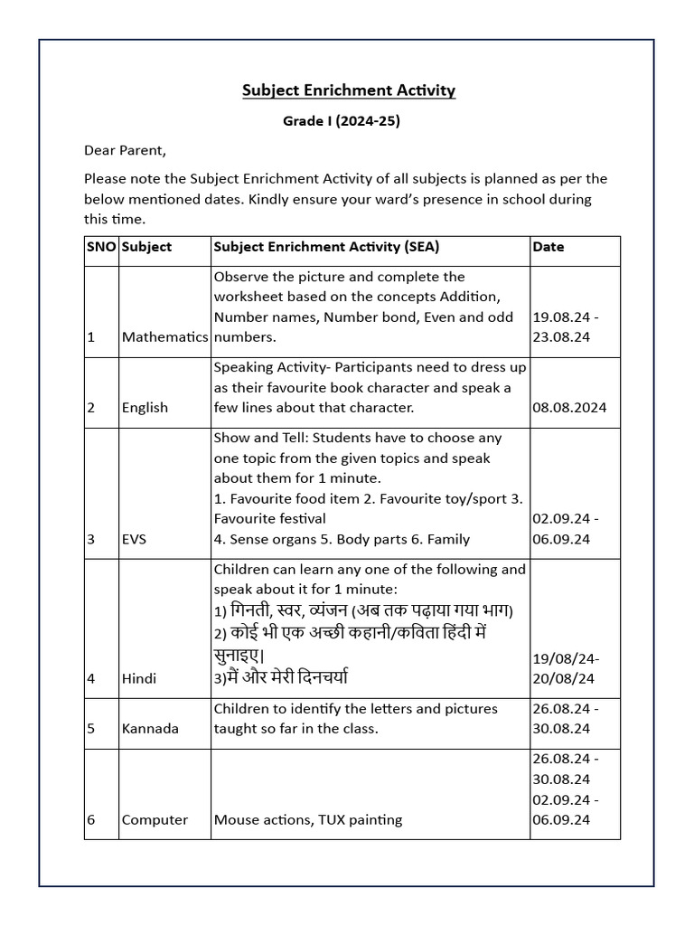Subject Enrichment Activity | PDF