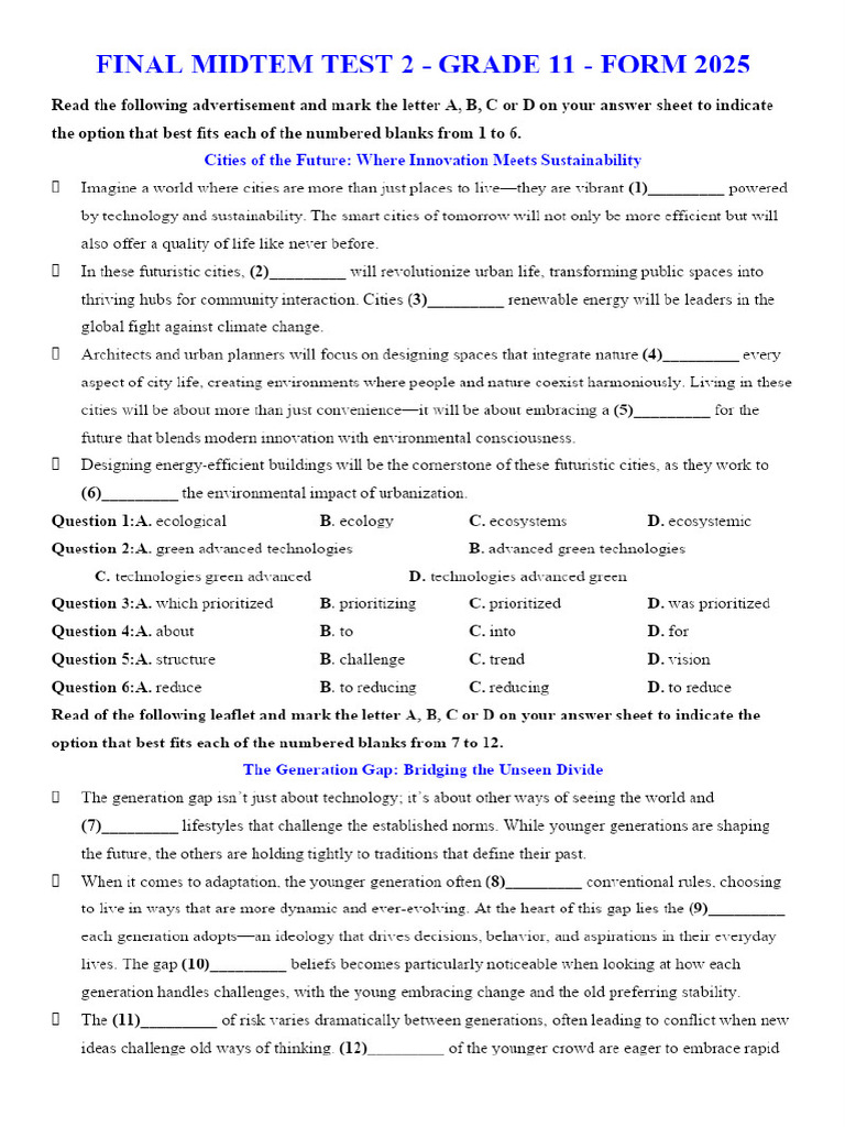 First Semester Final Exam Test 2 Grade 11 Form 2025docx Giai Chi ...