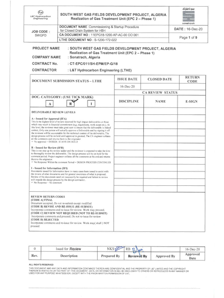 S-1200-172-022 R0 Commissioning & Startup Procedure of Closed Drain System HBH | PDF ...