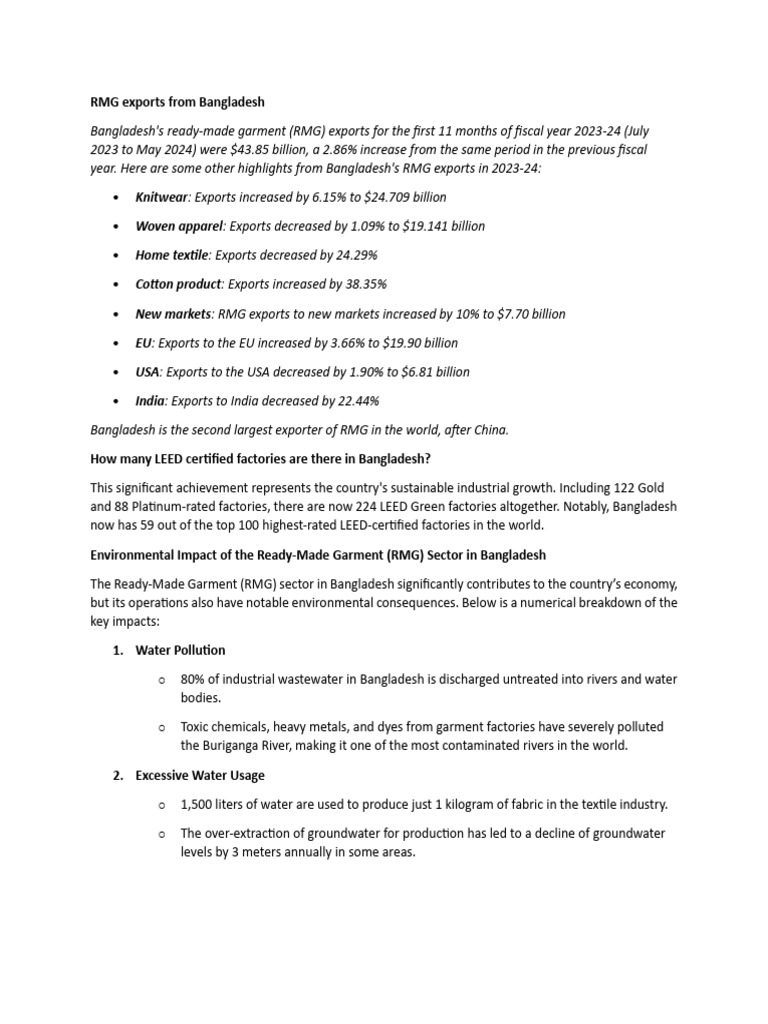 RMG Exports From Bangladesh | PDF | Waste | Water Pollution