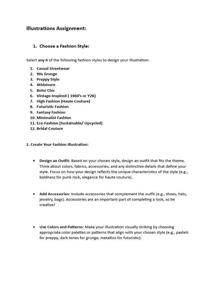 Fashion Illustration Assignment Guide | PDF | Fashion | Clothing