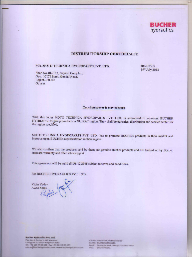 Bucher Certificate | PDF