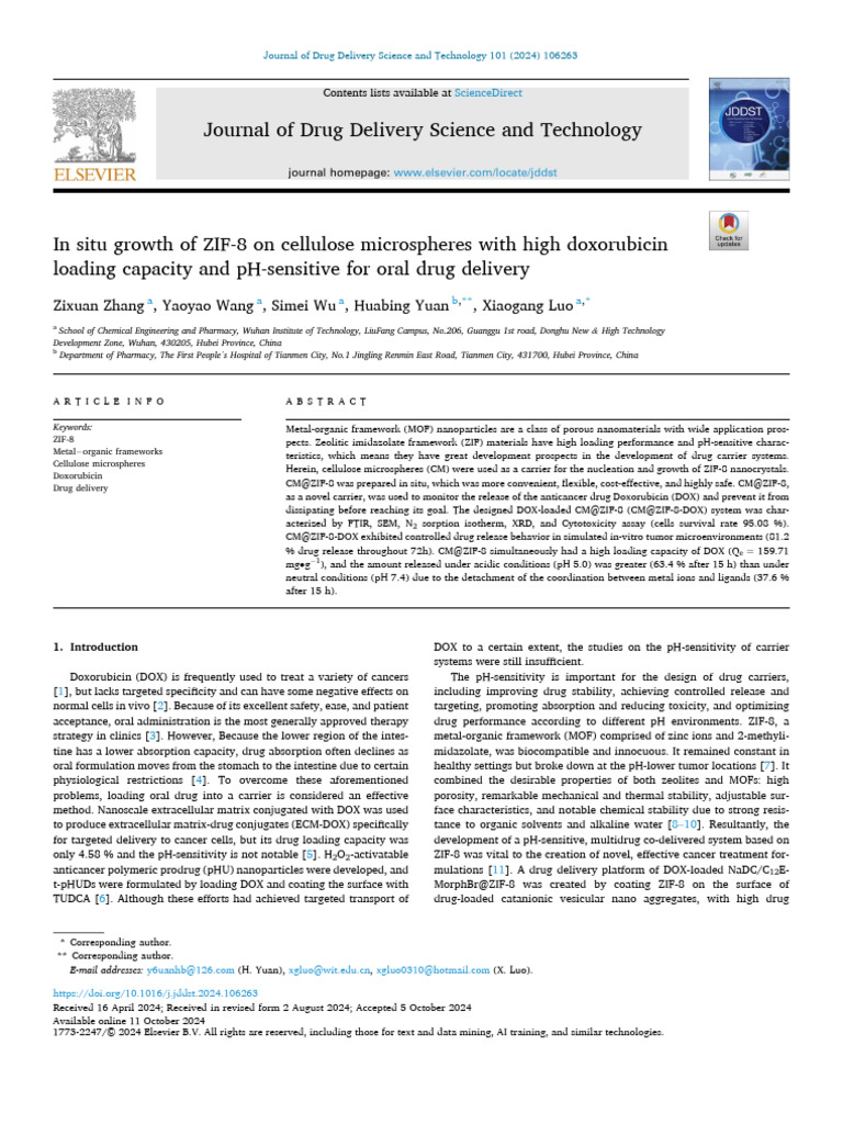 BB - in Situ Growth of ZIF-8 On Cellulose Microsphere - 10tr | PDF ...