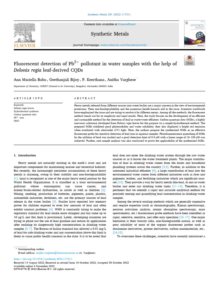 BB32 - Fluorescent Detection of Pb2+ Pollutant in Water Samples - 10tr | PDF | X Ray ...
