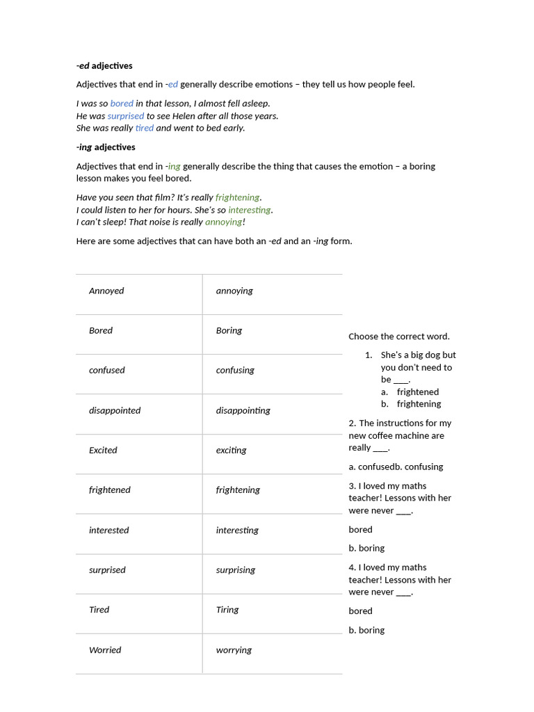 Ed and Ing Adjectives-B1 | PDF