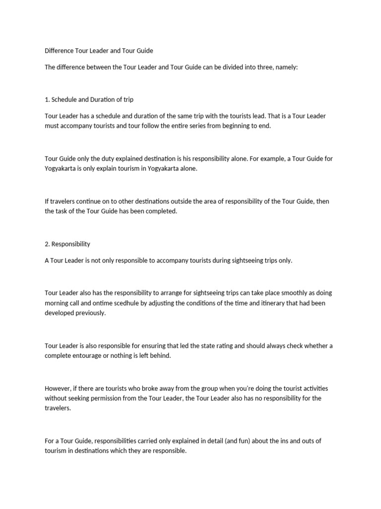 Tour Leader vs Tour Guide Explained | PDF