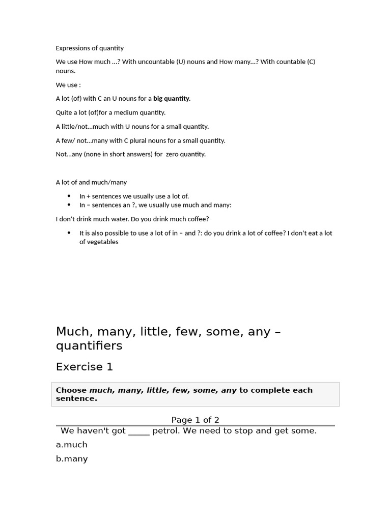 Expressions of Quantity | PDF
