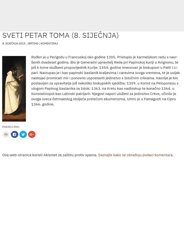 Sveti Petar Toma (8. Siječnja) | PDF