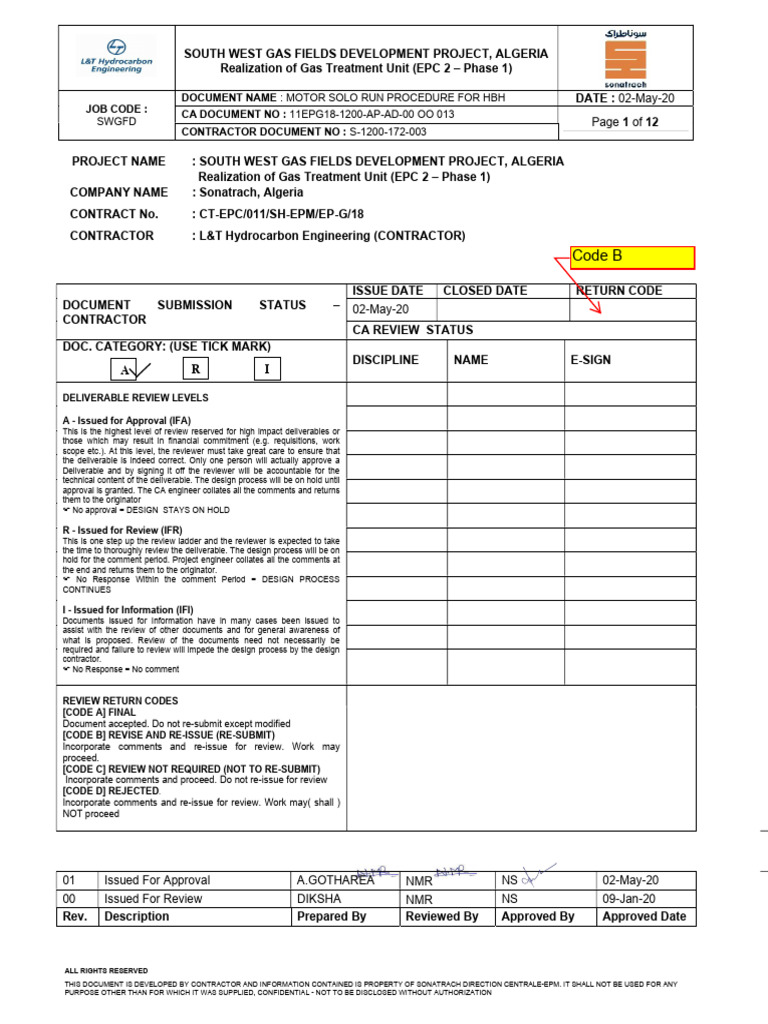 S-1200-172-003 - 1 Motor Solo Run Procedure For HBH | PDF ...