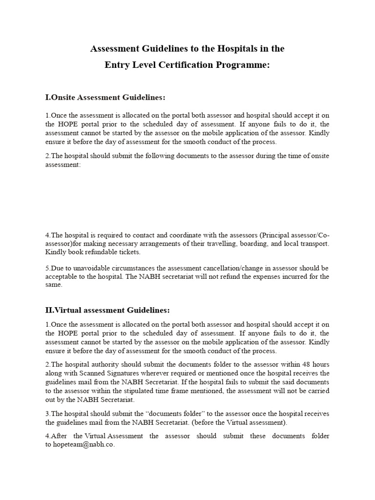 Hospital Assessment Guidelines | PDF