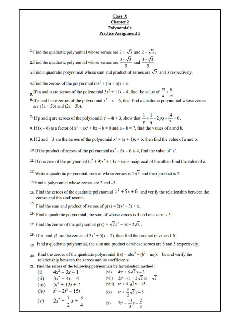 Polynomials grade 10 | PDF