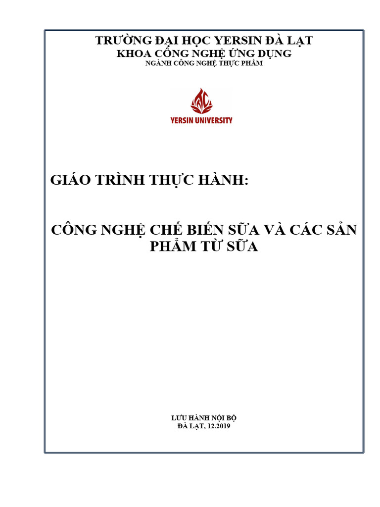 Giáo Trình Thực Hành CNCB Sữa Và Các Sản Phẩm Từ Sữa - Bản Chính | PDF