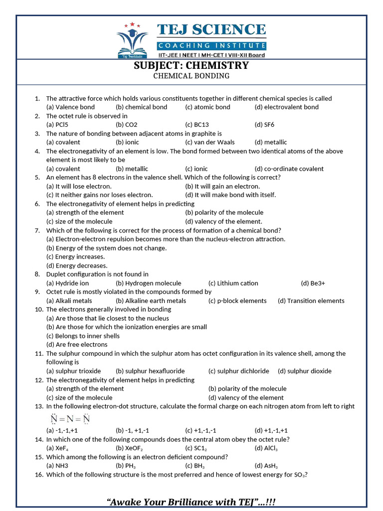 11TH DPP Chemical Bonding | PDF | Chemical Bond | Ionic Bonding
