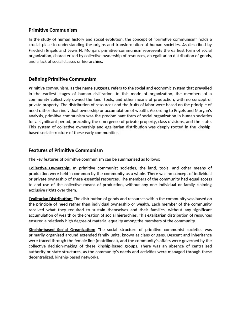 Primitive Communism Reading | PDF | Communism | Social Stratification