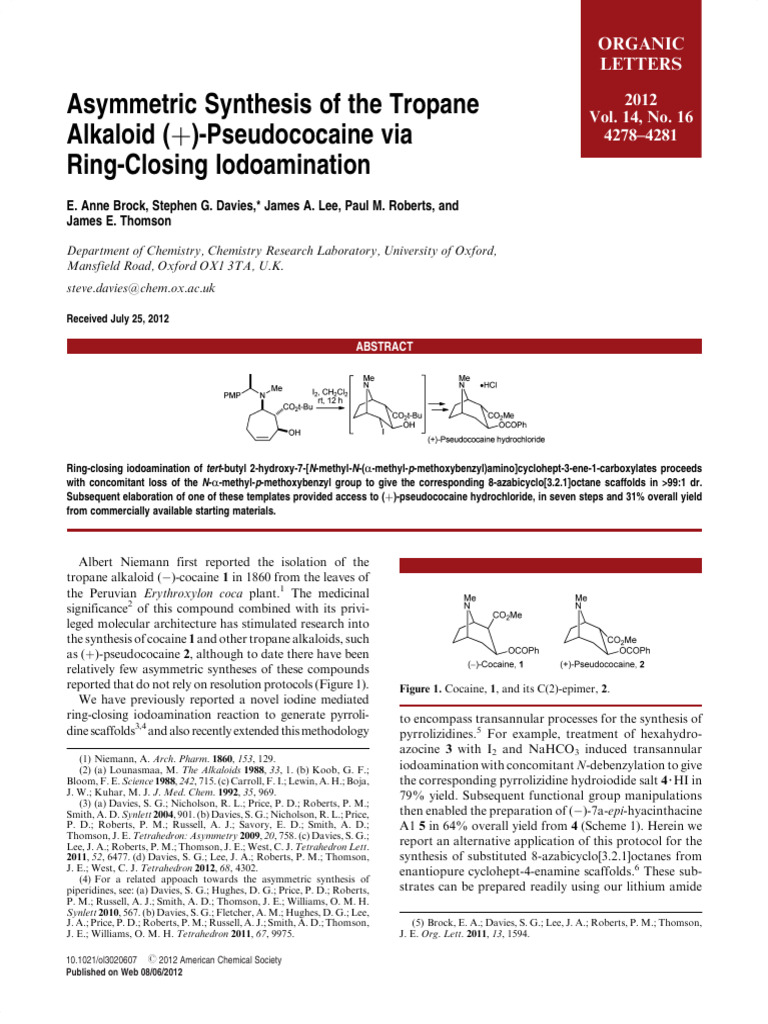 Brock Et Al 2012 Asymmetric Synthesis of The Tropane Alkaloid ...