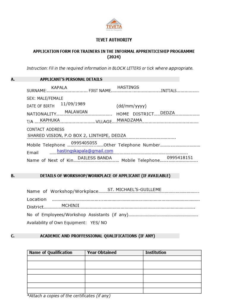 Application-Form-For-Trainers-In-Informal-Apprenticeship-Hastings ...