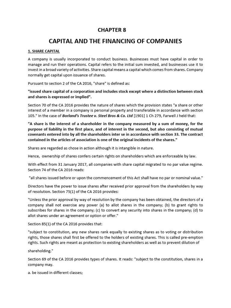 Chapter 8 (Share Capital) | PDF | Preferred Stock | Equity (Finance)