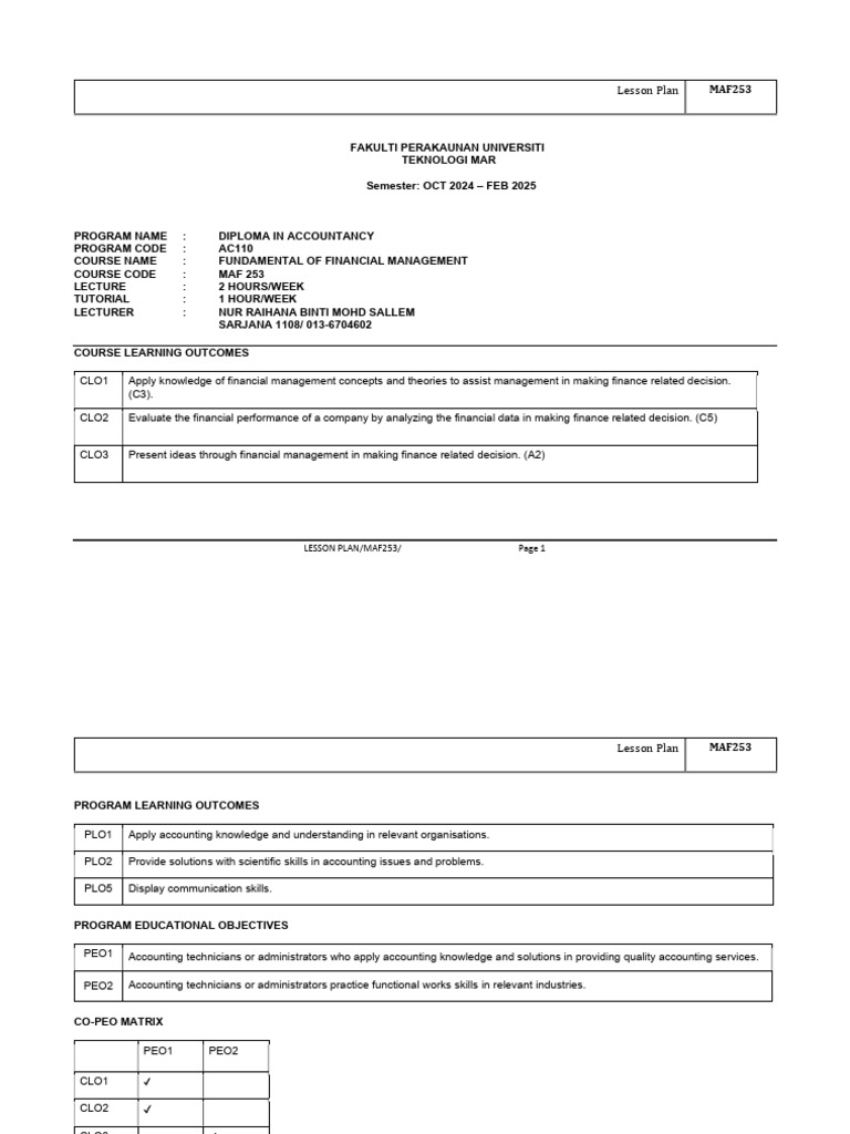 Obelesson Plan - Students' | PDF | Risk | Working Capital