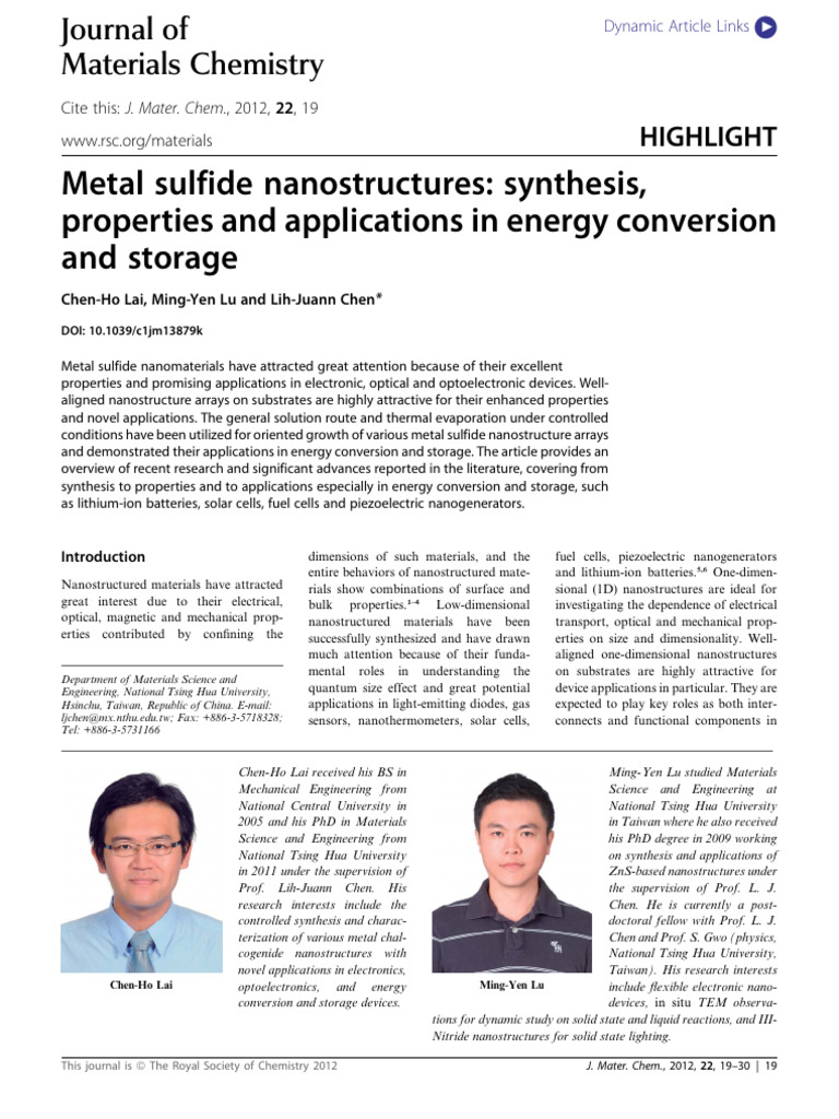 Metal Sulfide Nanostructures: Synthesis, Properties and Applications in ...