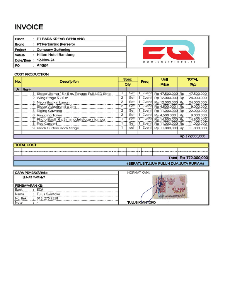 Event Invoice for PT Pertamina | PDF