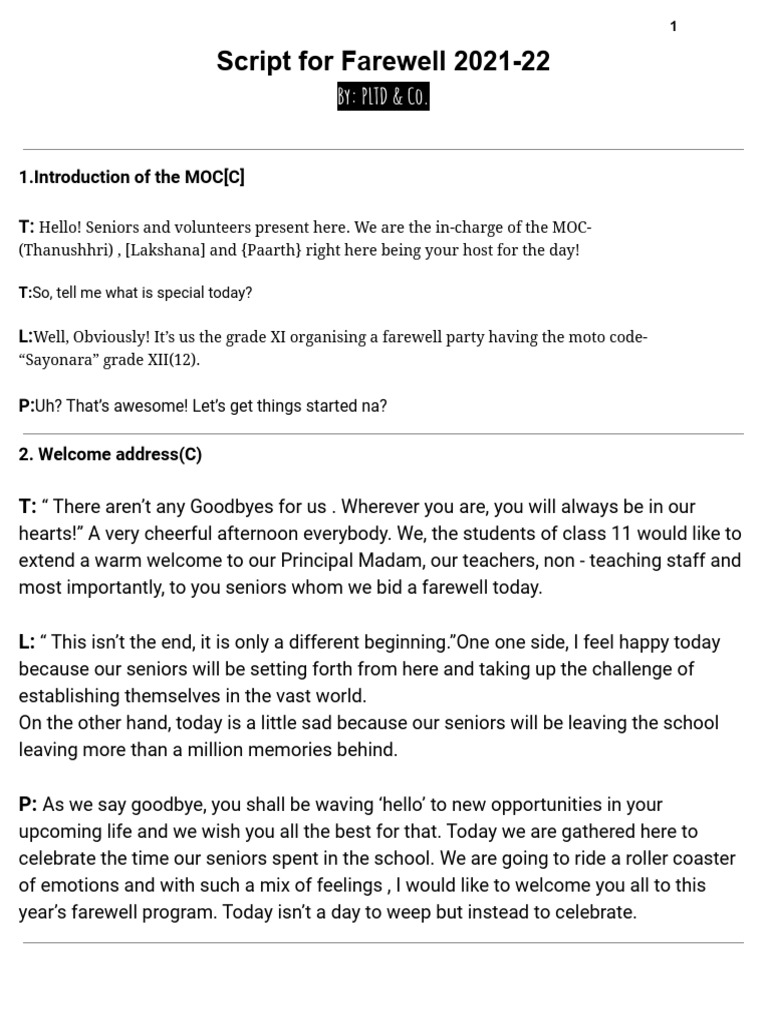 Script For Farewell 2021-22 | PDF