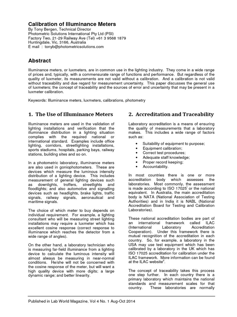 Bergen - Calibration of Illuminance Meters - Final | PDF | Calibration ...