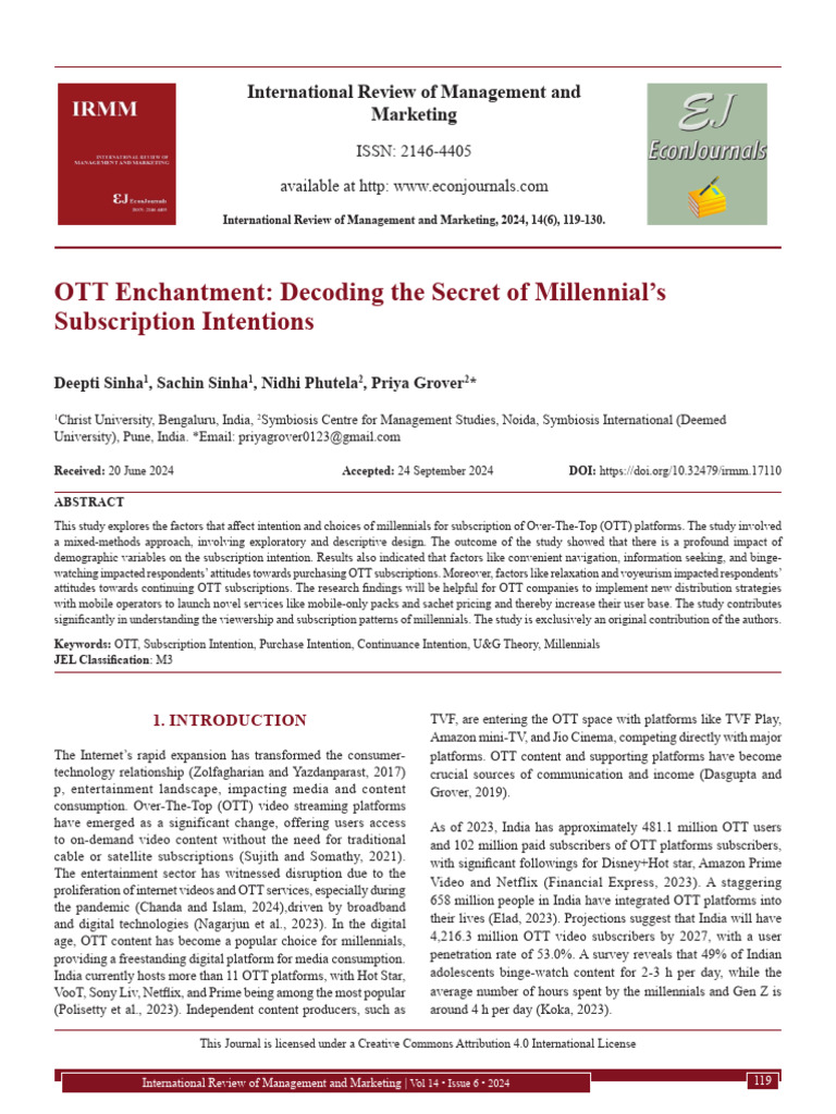 OTT Enchantment Decoding The Secret of Millennial | PDF | Analysis Of Variance | Video On Demand