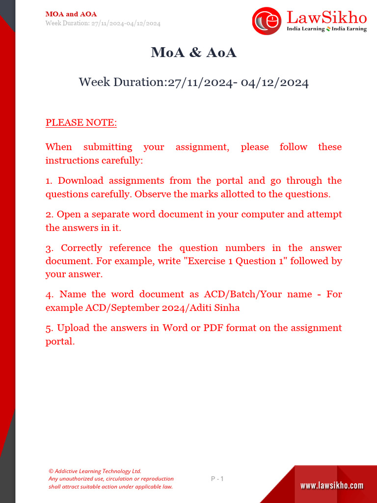 Weekly Exercises on MOA and AOA - November 2024 (1) | PDF | Articles Of Association | Business