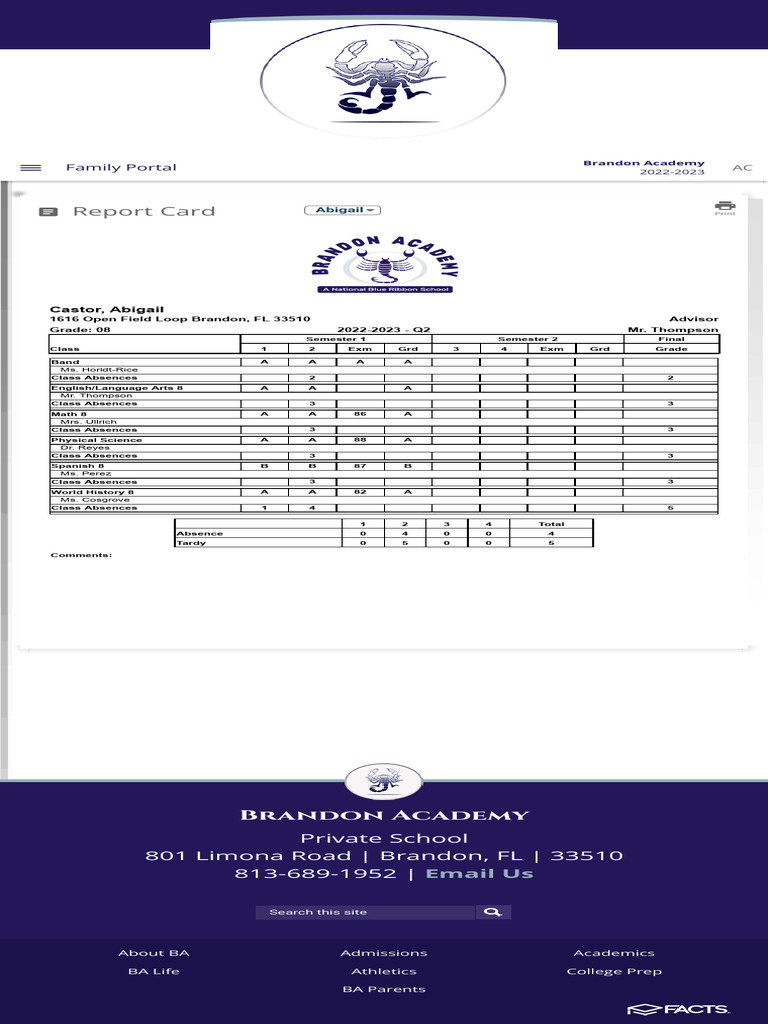 Brandon Academy - Report Card | PDF | Schools | Educational Institutions