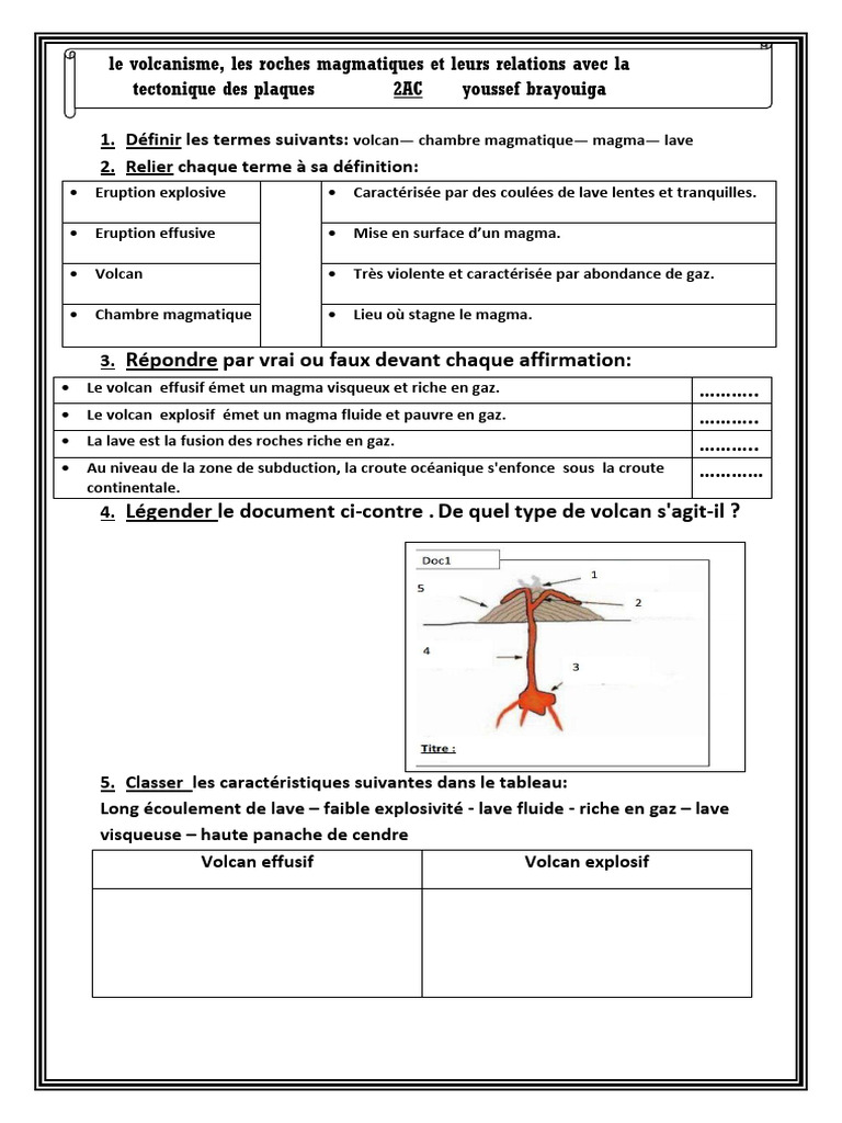 Évaluation sur les volcans en CM2 et 4ème | PDF | Volcan | Lave
