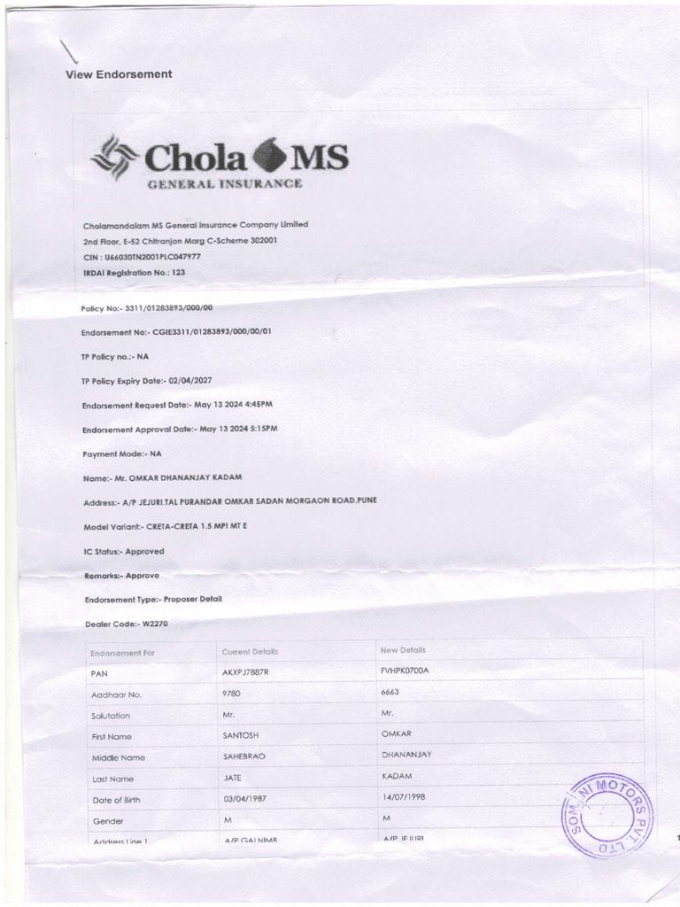 chola general car insurance | PDF