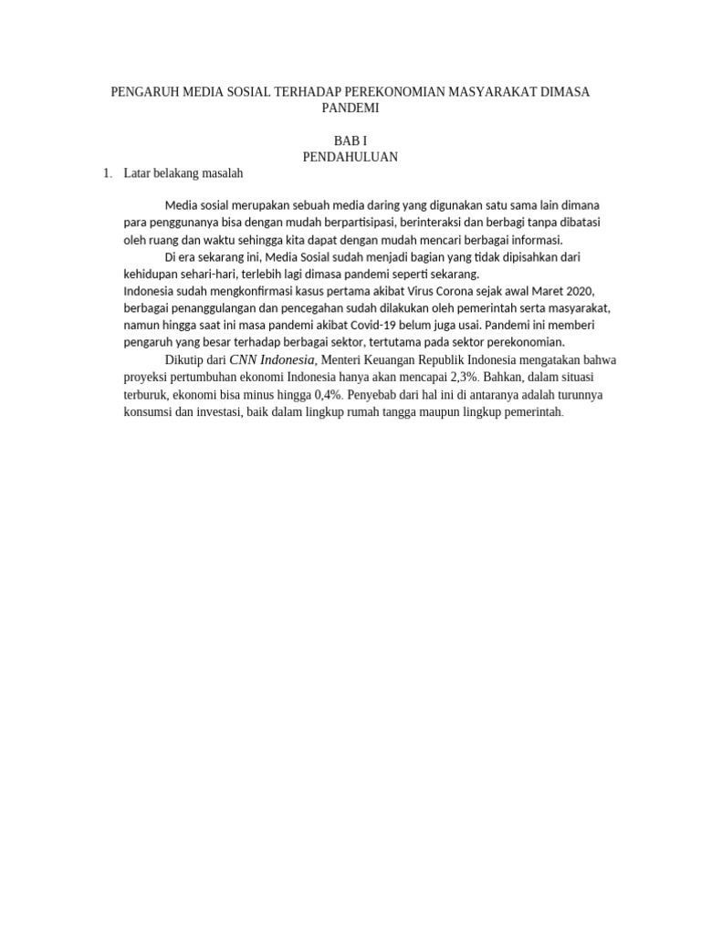 PENGARUH MEDIA SOSIAL TERHADAP PEREKONOMIAN MASYARAKAT DIMASA PANDEMI | PDF
