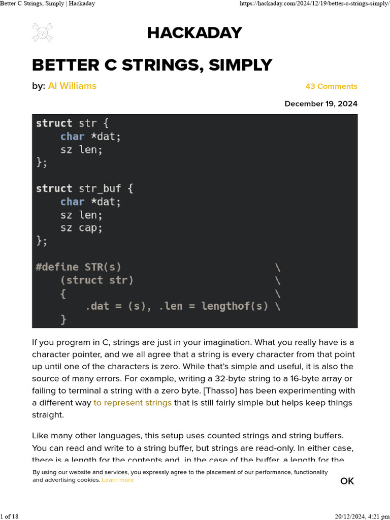 Better C Strings, Simply - Hackaday | PDF | Integer (Computer Science) | Pointer (Computer ...