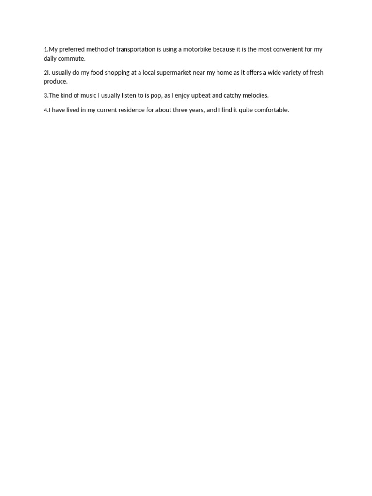 Daily Life Preferences and Habits | PDF