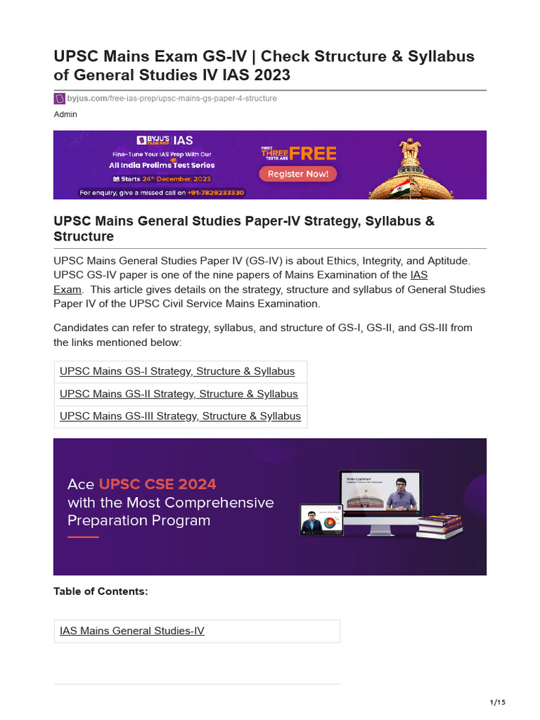UPSC Mains Exam GS-IV Check Structure Amp Syllabus of General Studies ...