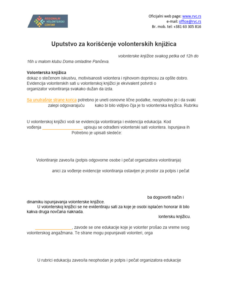 Uputstvo Za Korišćenje Volonterskih Knjižica | PDF