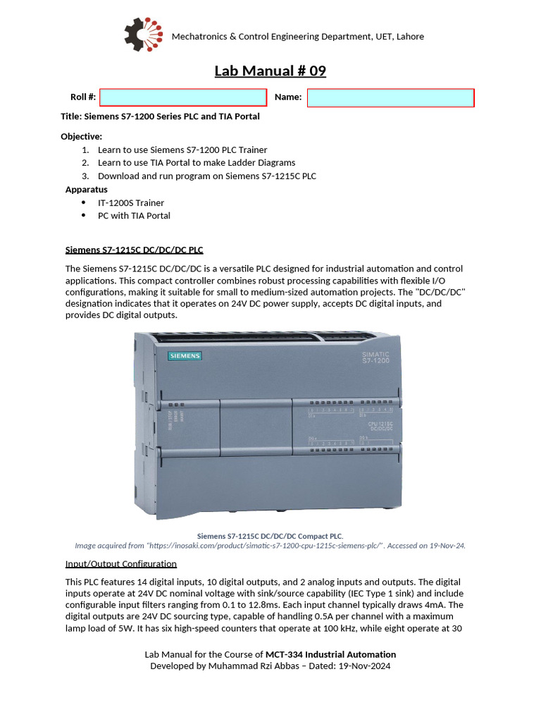 Industrial Automation Lab Guide | PDF | Programmable Logic Controller | Automation