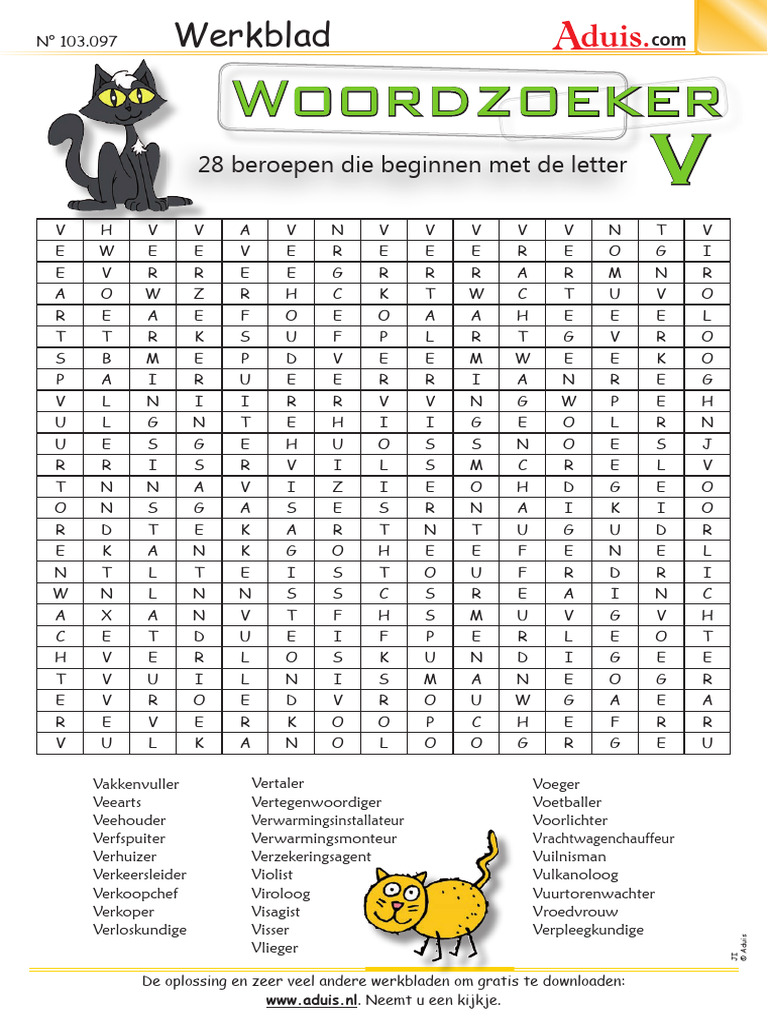 Woordzoeker 28 Beroepen Met de Letter V 103097 SA A NL | PDF