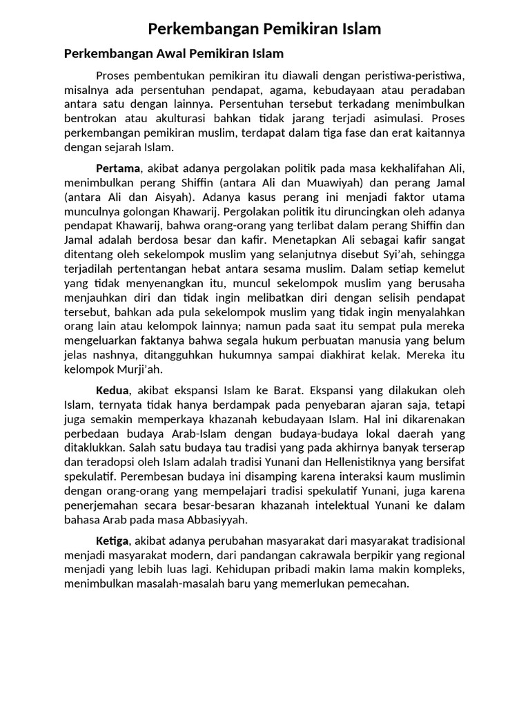 Perkembangan Pemikiran Islam | PDF