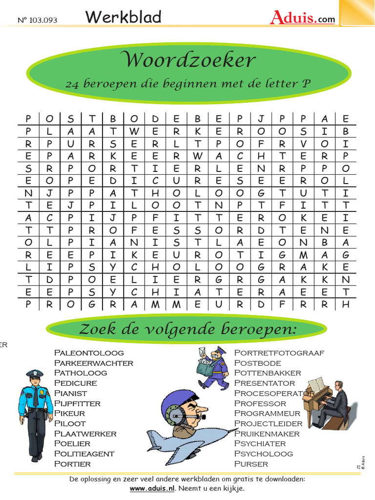 Woordzoeker 24 Beroepen Met de Letter p 103093 SA a NL | PDF