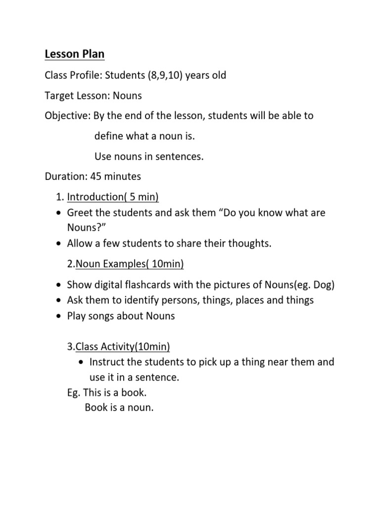 Lesson Plan(Nouns) | PDF